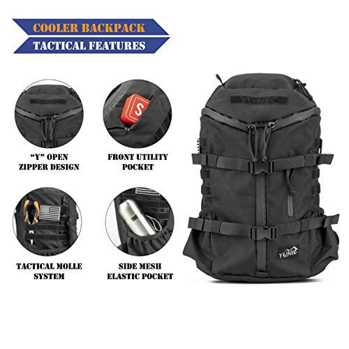YUNIC Cooler Backpack 26L Insulated Lightweight Tactical Assault Pack Water and Tear Resistant Large Capacity for Daily and Outdoor Activities (Black)