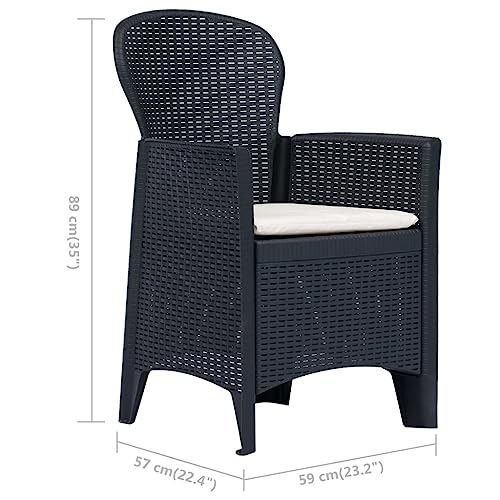 vidaXL 3 Piece Outdoor Bistro Set β Durable, Weather Resistant Plastic Patio Furniture with Rattan Look Design, Anthracite Color, Includes 1 Table and 2 Chairs