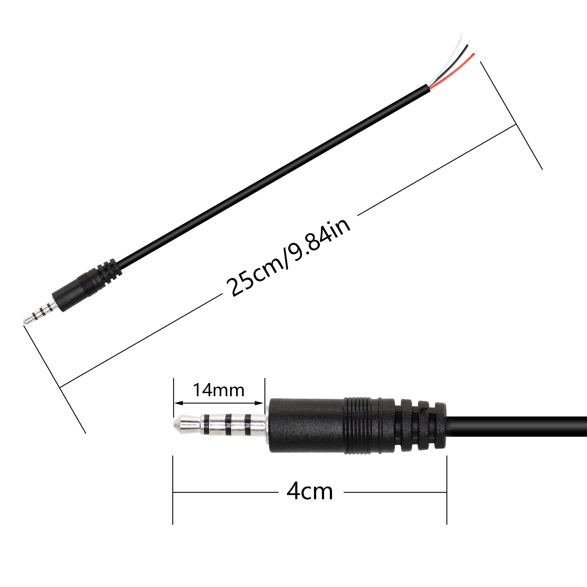 RIIEYOCA 4 Pack 3.5mm Male Plug to Bare Wire Stereo Audio Cable,1/8" TRRS 4 Pole Mono Male Plug to Open End Audio Cable,for and Audio Equipment Installed or Replace Repair