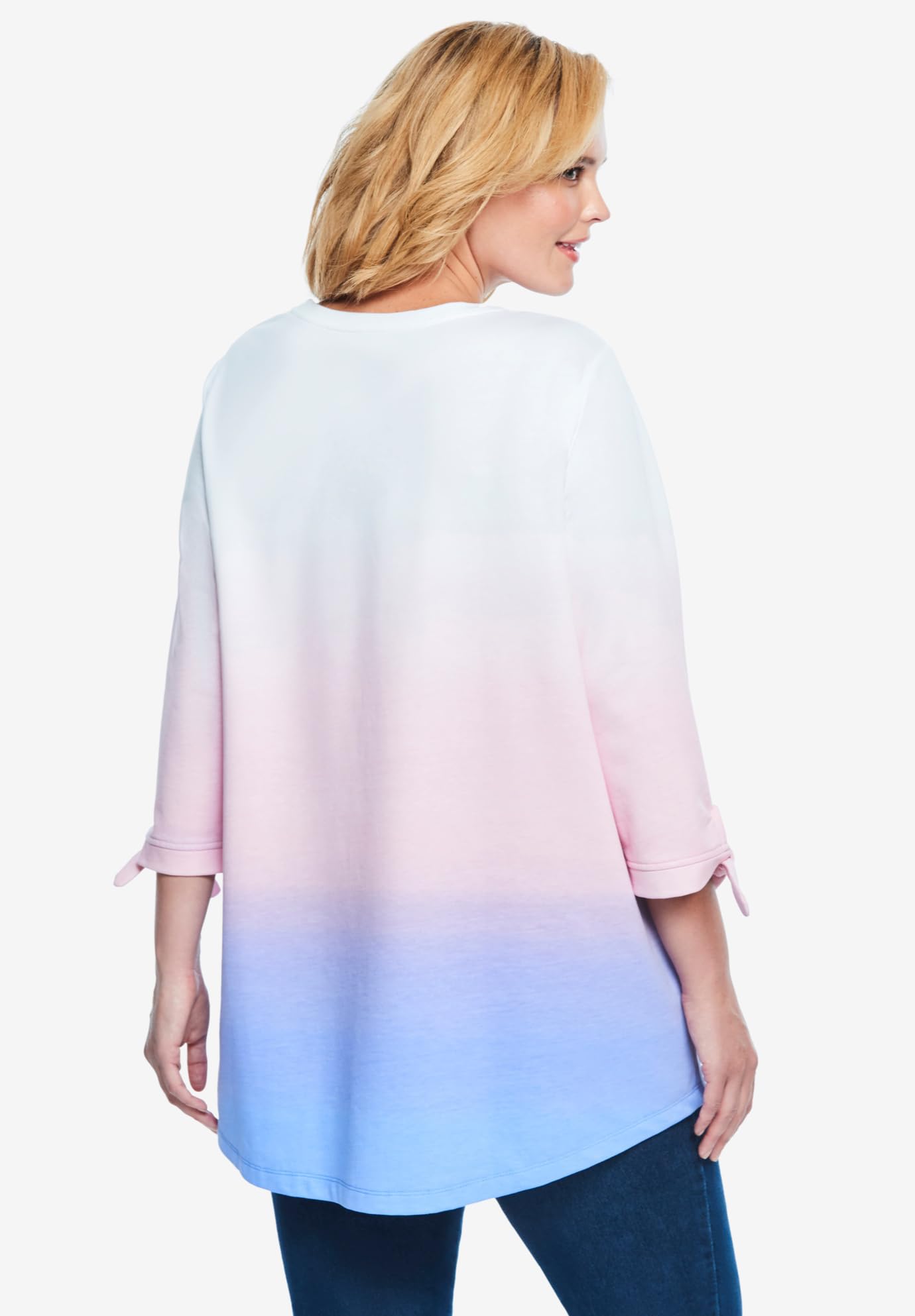 Woman Within Women's Plus Size French Terry Tie-Sleeve Sweatshirt - 18/20, Pink Ombre