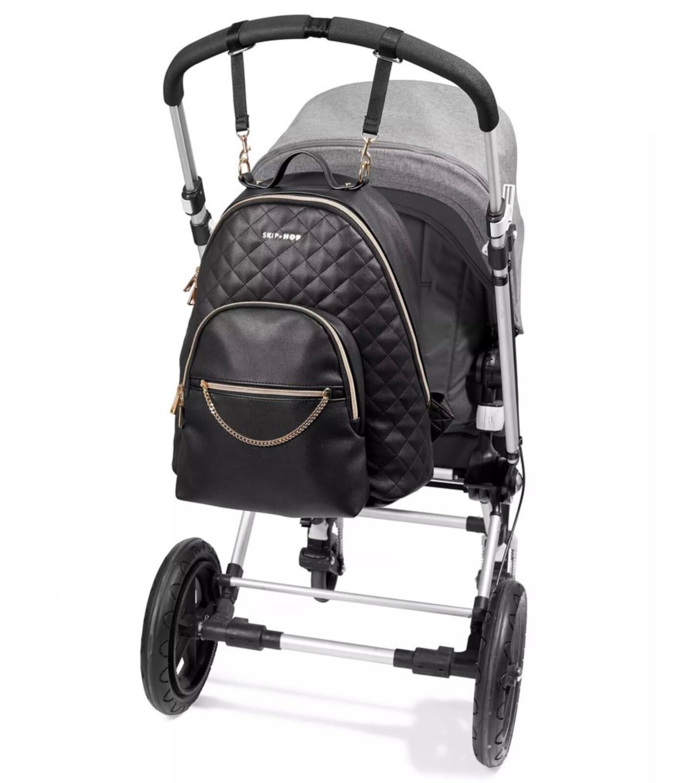 Skip Hop Diaper Bag: Linx Luxury Quilted Vegan Leather with Changing Pad & Stroller Attachment, Black