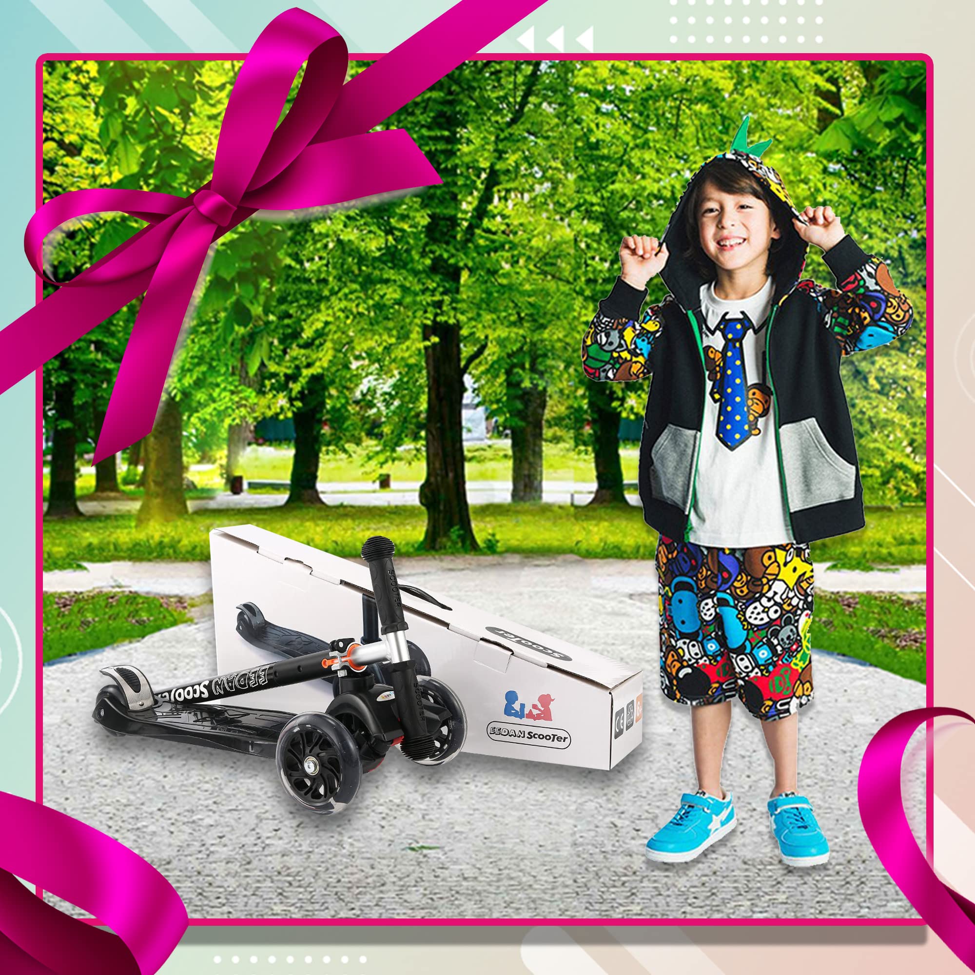 Scooter for Kids 3 Wheels scooter Kids Scooter 4 Adjustable Height Lean to Steer Extra-Wide Deck Kids Scooter with LED Light Up Wheels Toddlers Girls & Boys from 3 to 12 Year-OldLearn to Steer