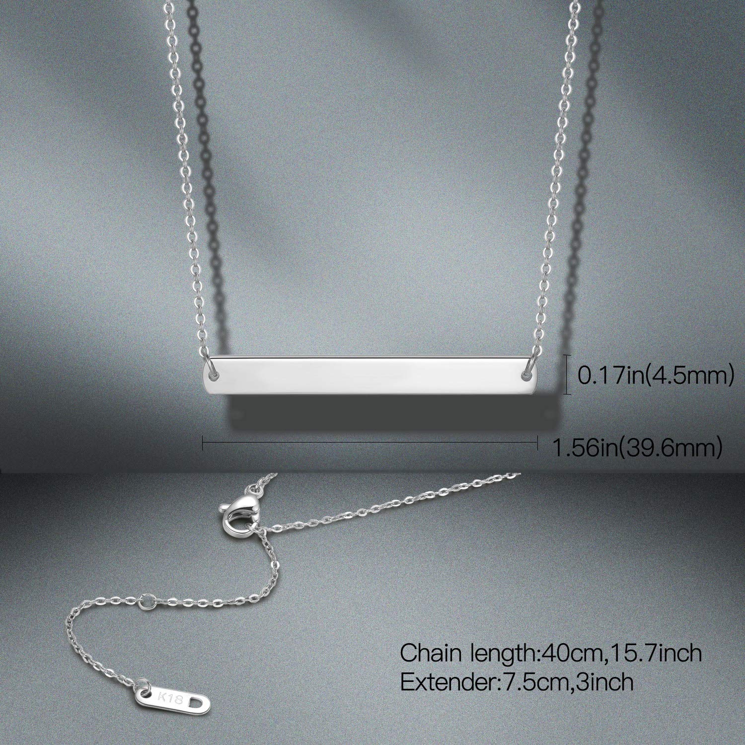 Zillaly Gold Silver Rose Gold Horizontal Bar Necklace Stainless Steel 18K Gold Plated Bar Necklace Ladies Adjustable Chain (White)
