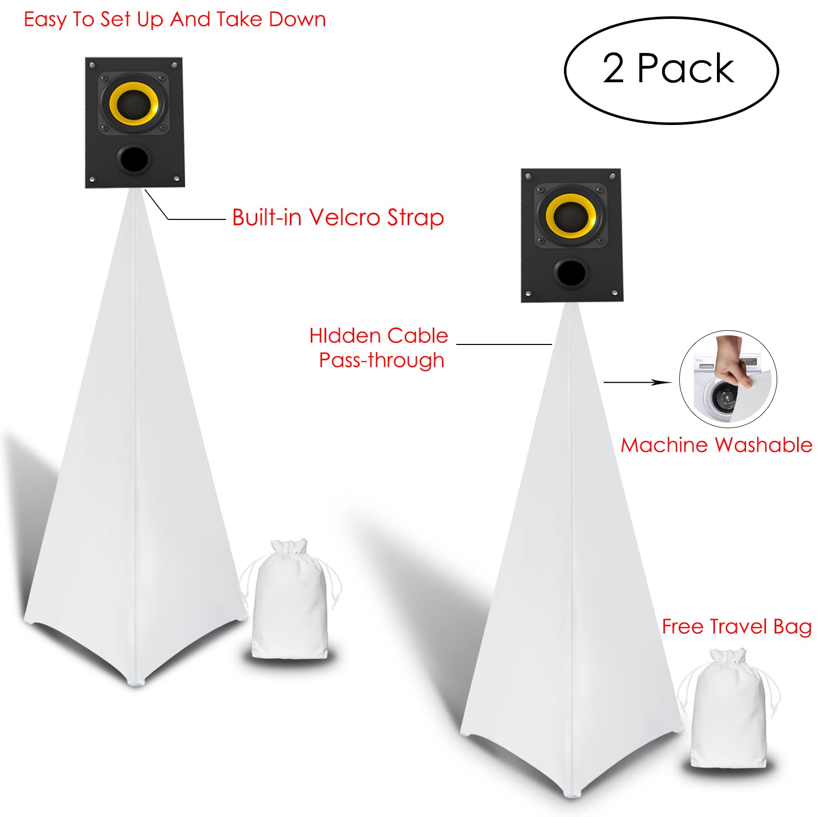 Wakult Speaker Stand Cover-Dj Speaker Covers Compatible with Most Adjustable Tripod Speaker Stand,Speaker Stand Scrim 360 Degree Cover with Free Travel Bag (Two Pack-White)