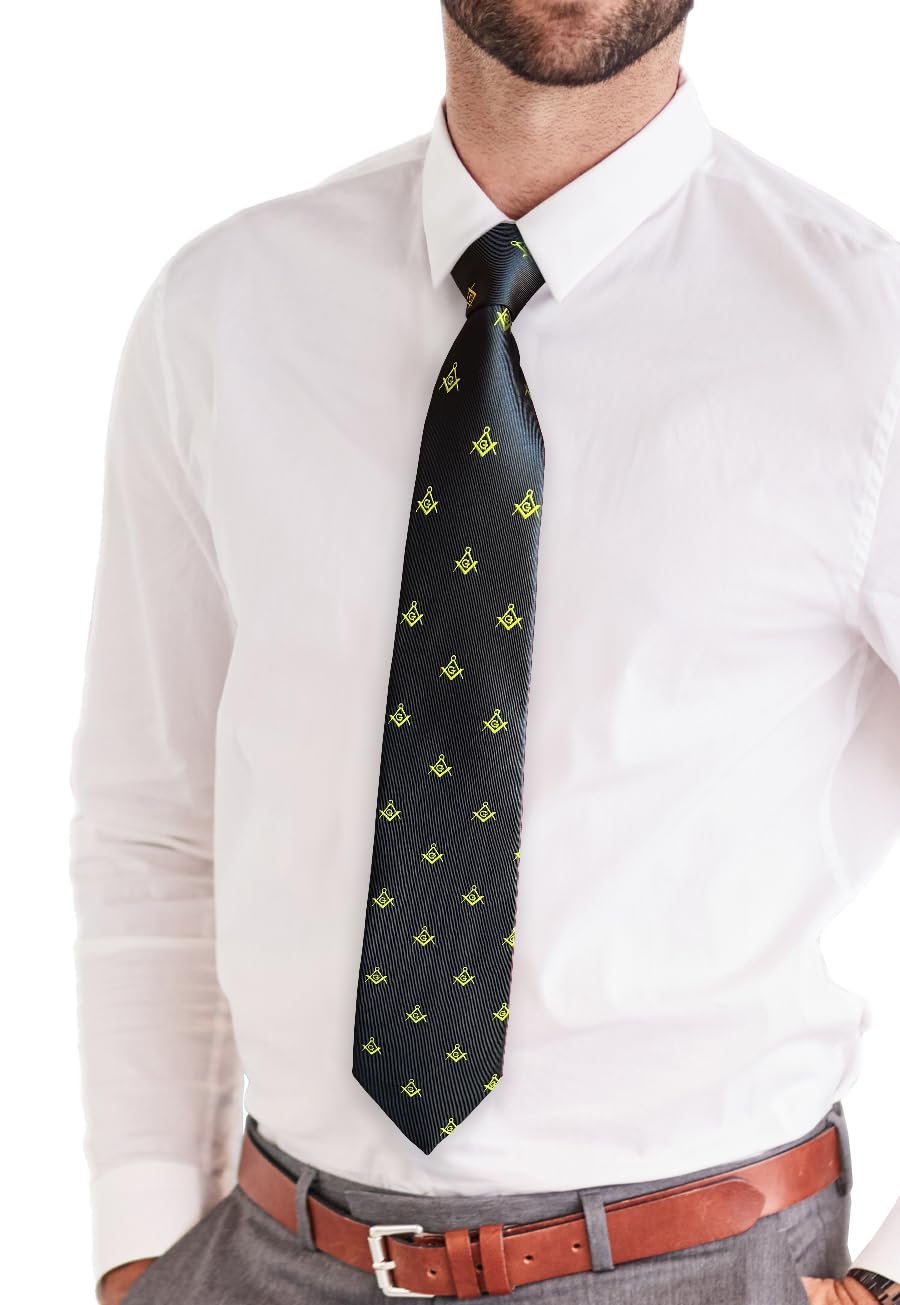 Small Square & Compass Masonic Neck Tie - [Black & Yellow]