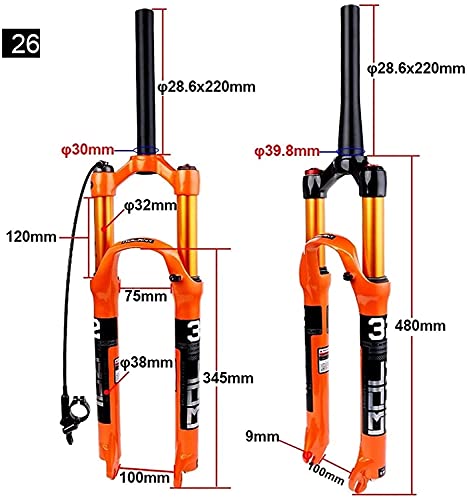 YZPTD Fork 26/27.5/29 Inch Mountain Bike Fork, 100mm Magnesium Alloy Air 32 HL RL MTB. Bike Fork Lock for Bicycle Accessories
