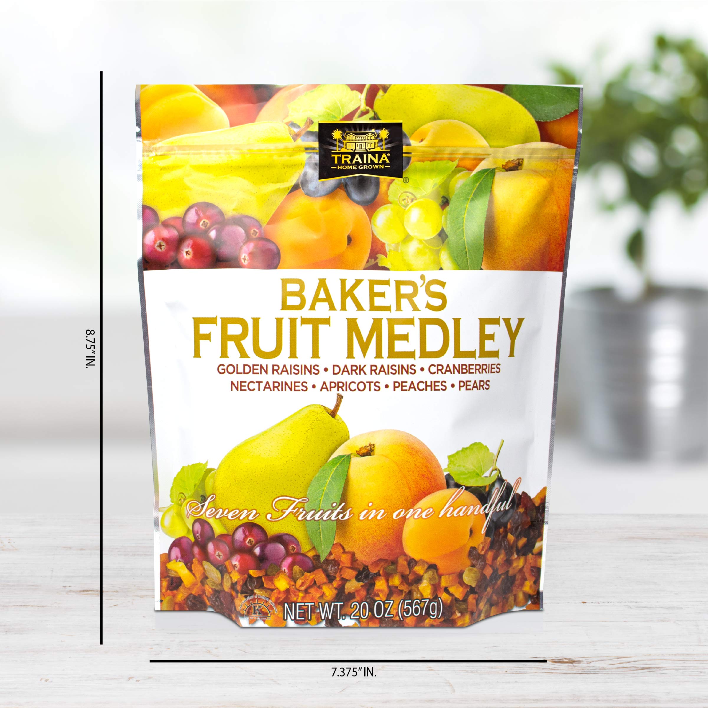Traina Home Grown Baker’s Fruit Medley - Diced Peaches, Cranberries, Apricots, Pears, Nectarines, and Raisins - Non GMO, Gluten Free, Value Size (20 oz)