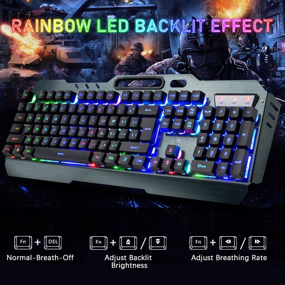 Wireless Gaming Keyboard and Mouse Combo, Rechargeable 16 Kinds RGB Backlit PC Gaming Keyboard Mouse, Mechanical Feel Keyboard and 7 Color Gaming Mute Mouse for Windows Computer Gamers (White RGB)