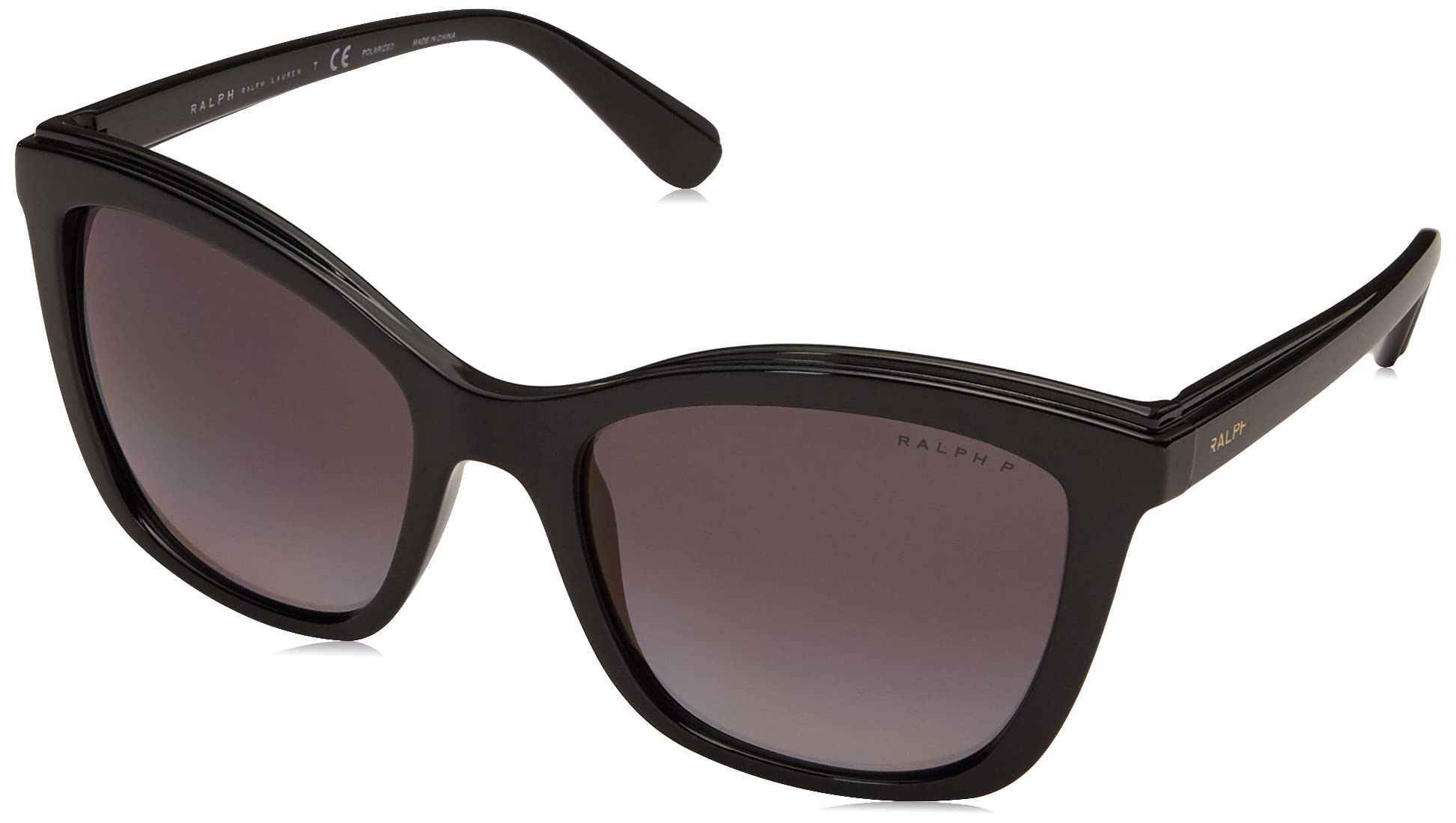 Ralph by Ralph Lauren Women's RA5252 Square Sunglasses, Shiny Black/Polarized Gradient Light Grey, 55 mm