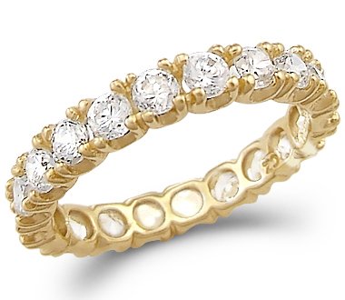 Size- 7 - Solid 14k Yellow Gold Eternity Wedding Anniversary CZ Cubic Zirconia Ring Size 5, 6, 7, or 8