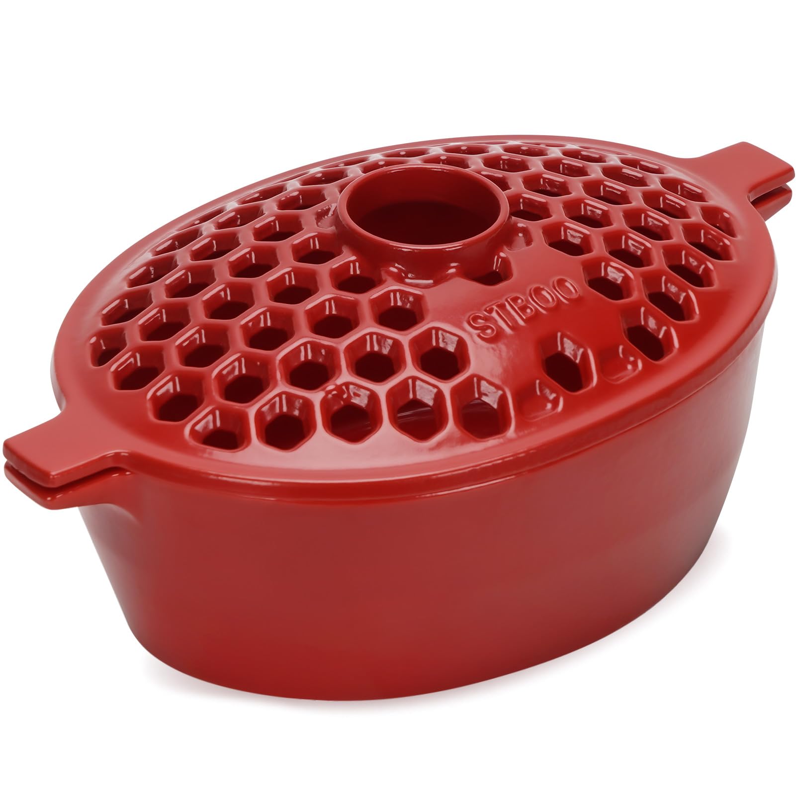 STBoo Wood Stove Steamer: Cast Iron Fireplace Humidifier | Indoor Pot for Home Heating | Bowl Fireplace Stove Covers Accessories Decorative | Matte Finish & Rust Resistan & 2.7 Quart, Red
