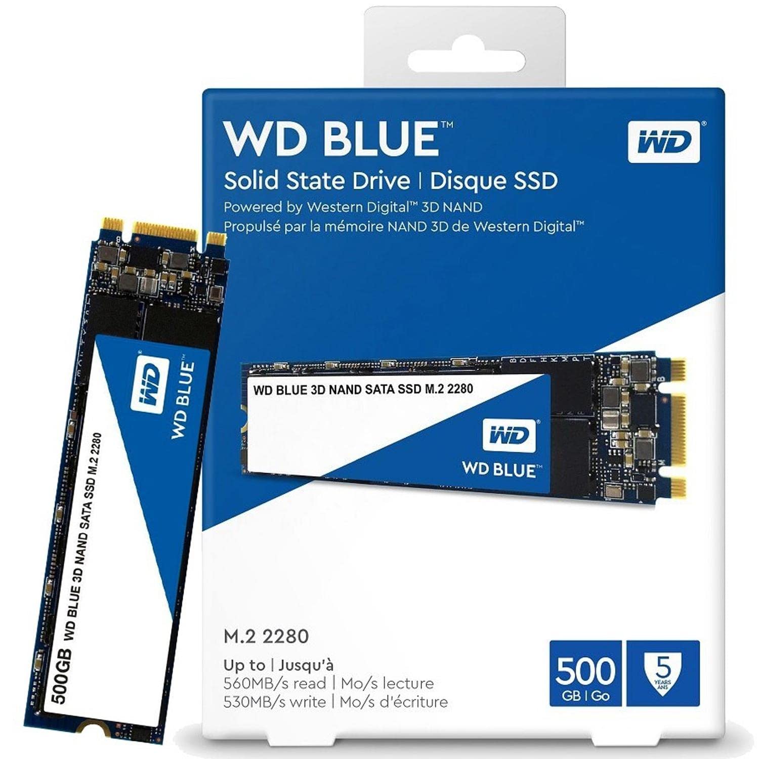 Western Digital 500GB WD Blue 3D NAND Internal PC SSD - SATA III 6 Gb/s, M.2 2280, Up to 560 MB/s - WDS500G2B0B