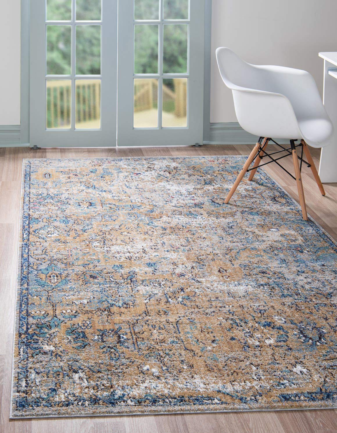 Unique Loom Augustus Collection Rustic Traditional, Bohemian Area Rug, 3' 3" x 5' 3", Tan/Blue