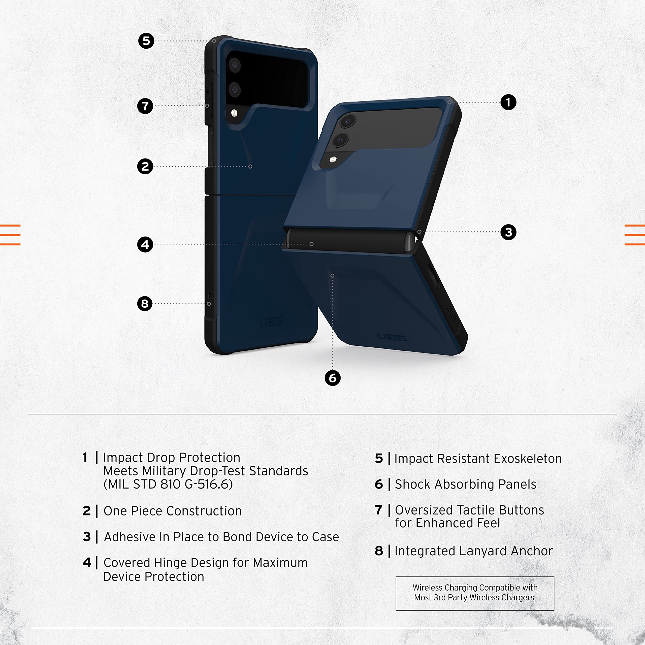 URBAN ARMOR GEAR UAG Designed for Samsung Galaxy Z Flip 4 Case 2022 Blue Mallard Civilian Sleek Ultra-Thin Shock-Absorbent Protective Cover