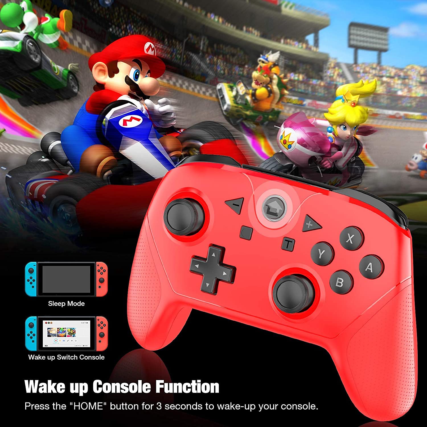 Wireless Switch Controller for Switch/Switch Lite, Enhanced Switch Pro Remote Controller Gamepad with NFC Function,Turbo Dual Vibration, Screenshot,6 Axis Motion Control (Red)