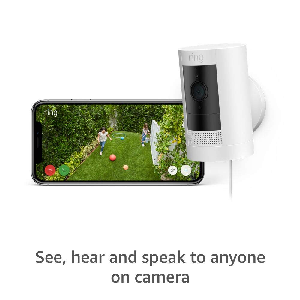 Ring Stick Up Cam Solar HD security camera with two-way talk, Works with Alexa - White