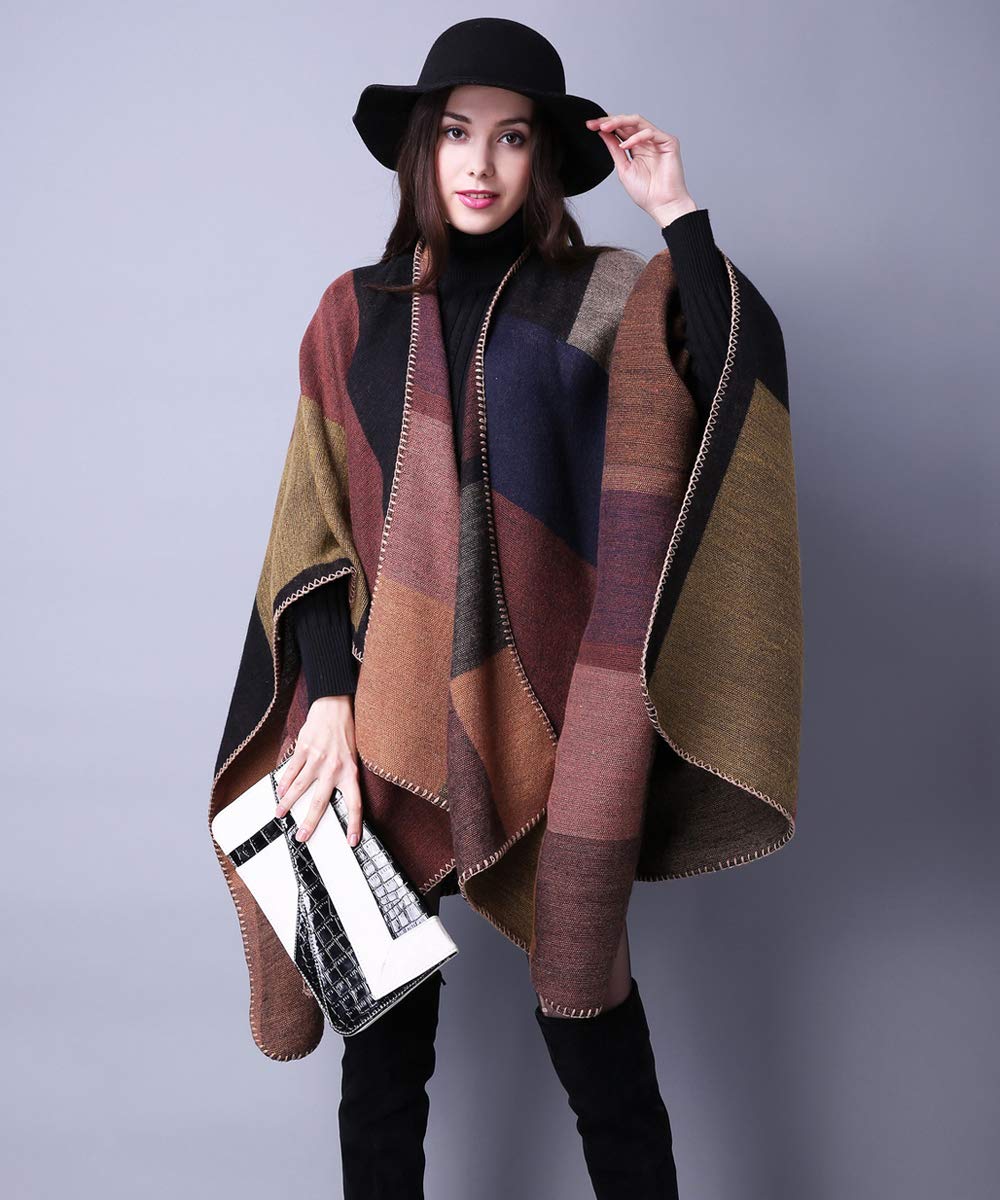 Vocanbomor Women's Shawls and Wraps Open Front Poncho Cape Winter Sweater, A2-Khaki