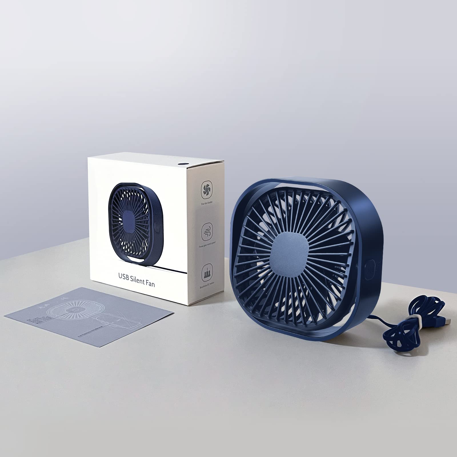 Small USB Desk Fan, 3 Speeds Silent Wind and 360° Rotatable, 4 inch Personal Mini Fan for Office Dorm Bedroom Laptop Library Indoor Summer Gift (GREY)