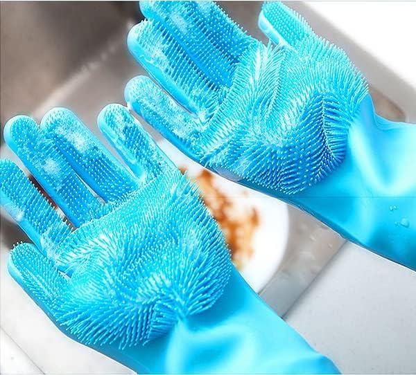 Silicone Dishwashing Gloves, Rubber Scrubbing Gloves, Sponge Cleaning Brush for Dishes Housework, Kitchen, Cars