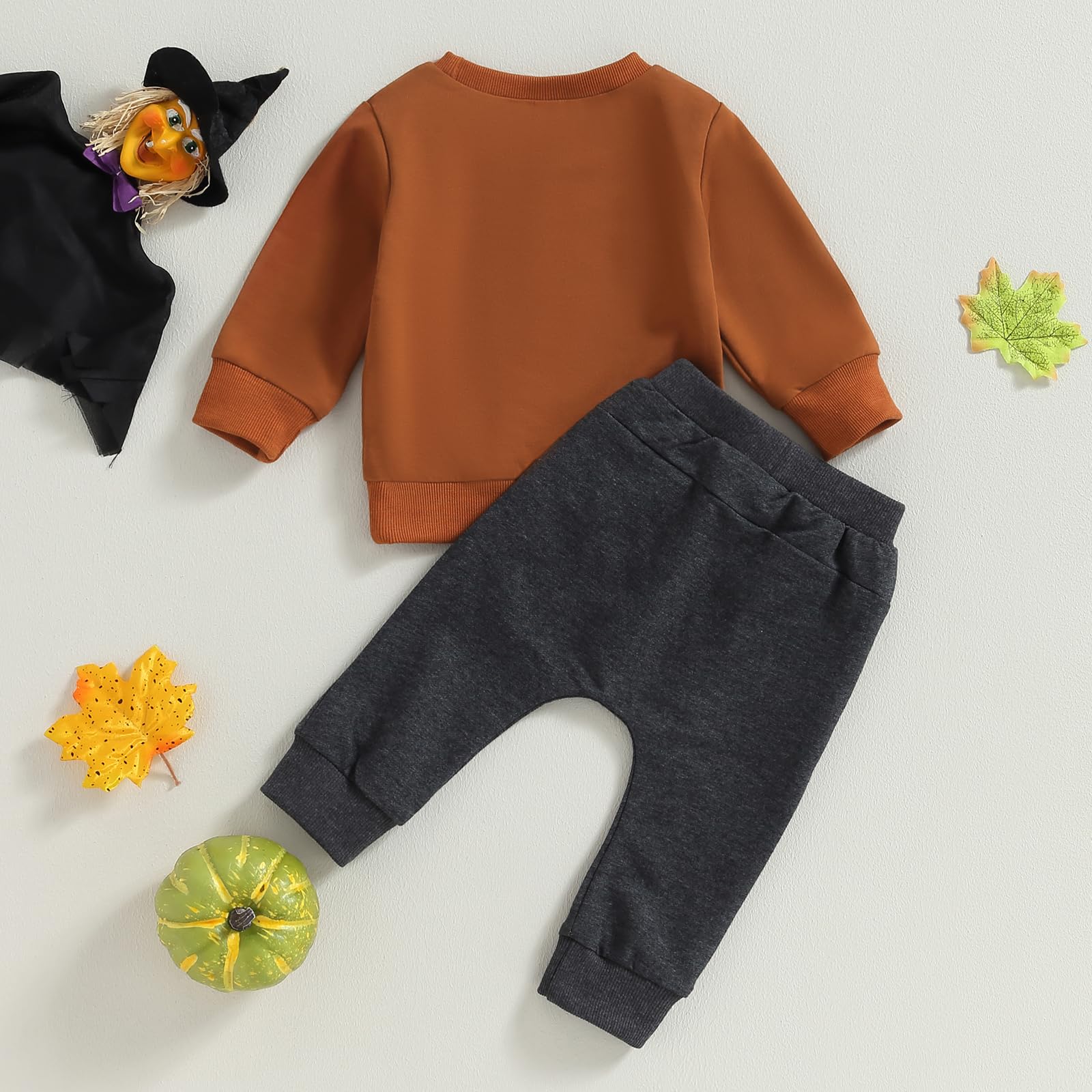 Toddler Baby Boy Halloween Outfits Tracksuit Pumpkin Print Long Sleeve Sweatshirt Elastic Pants Cute Infant Fall Clothes (Earthy Yellow, 18-24 Months)