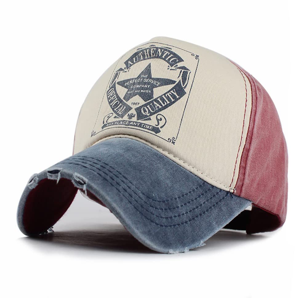 YULOONG Vintage Baseball Cap Washed Denim Trucker hat Fashion Pentagram Star Pattern Outdoor Sun Hat 100% Cotton Unisex D