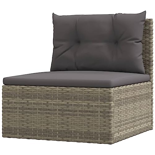 vidaXL 9-Piece Patio Lounge Set with Cushions in Gray - Durable PE (Poly) Rattan - Outdoor Furniture with Powder-Coated Steel Frame & Adjustable Seat