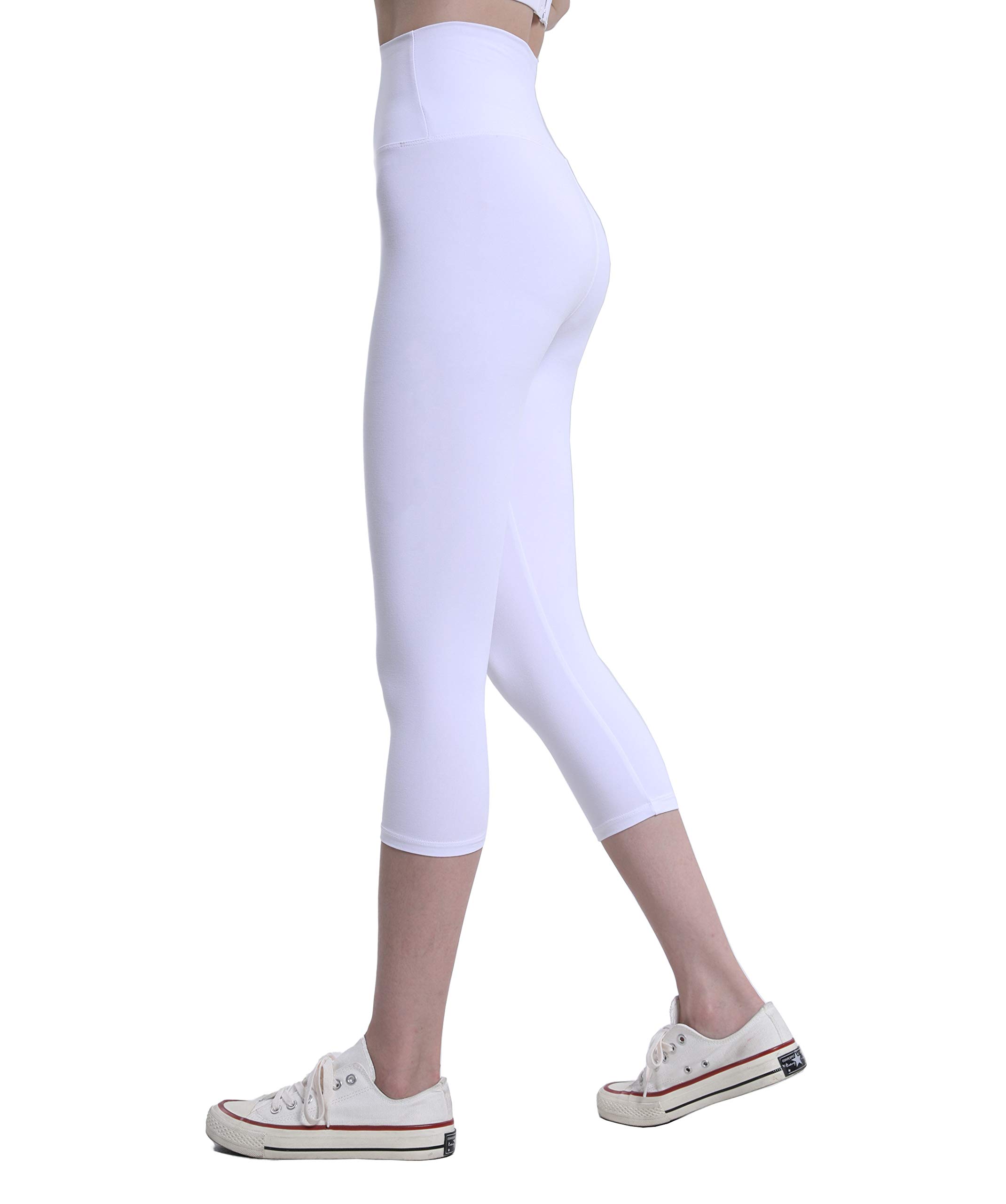 Zioccie High Waisted Capri & Full Length Leggings for Women - Buttery Soft Tummy Control Yoga Pants for Workout Running (Capri White, Plus Size)