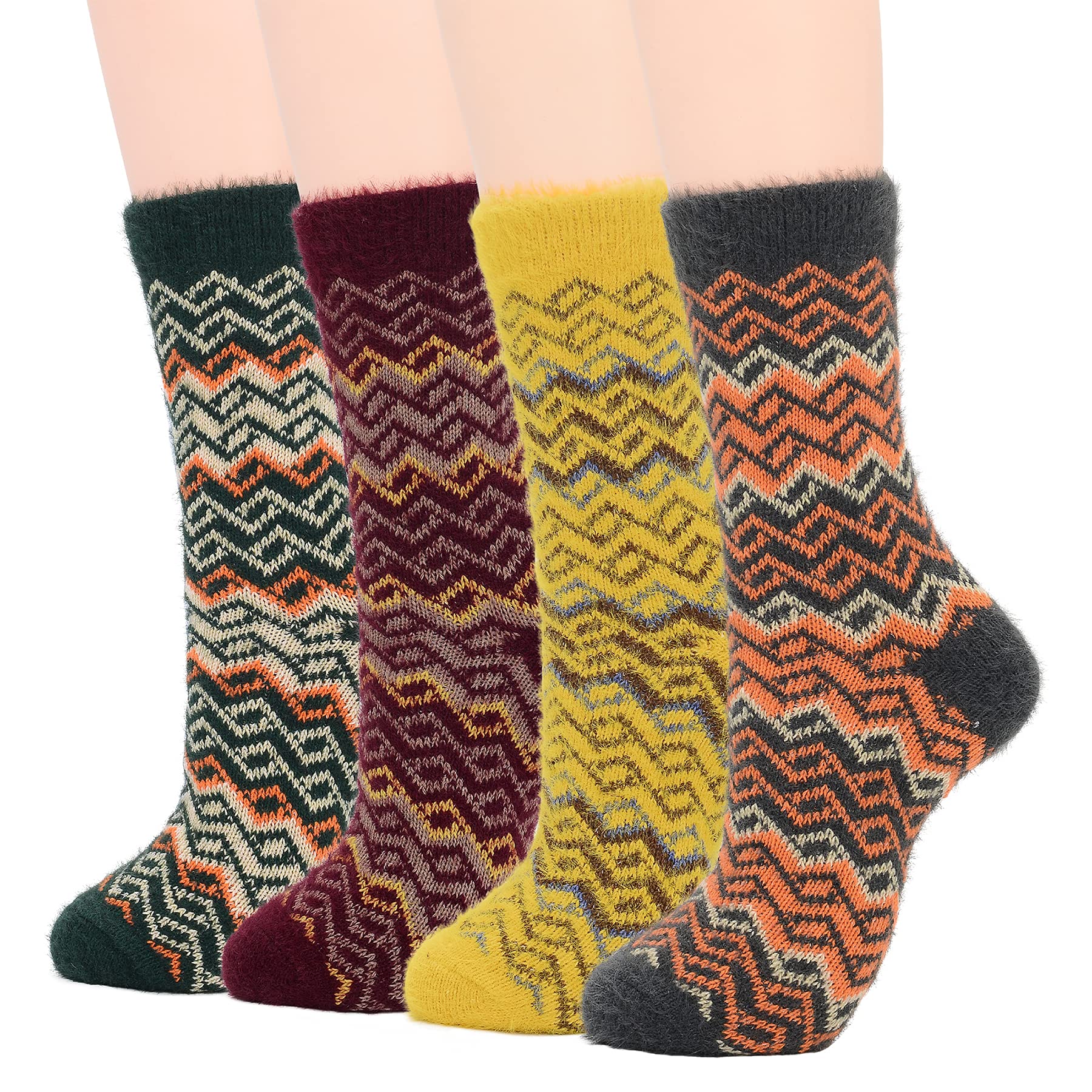 Zando Men's Wool Socks for Men Winter Cozy Warm Thick Socks Knit Pattern Dress Socks for Men Merino Crew Socks for Men Athletic Long Hiking Sock for Men Bright Pattern