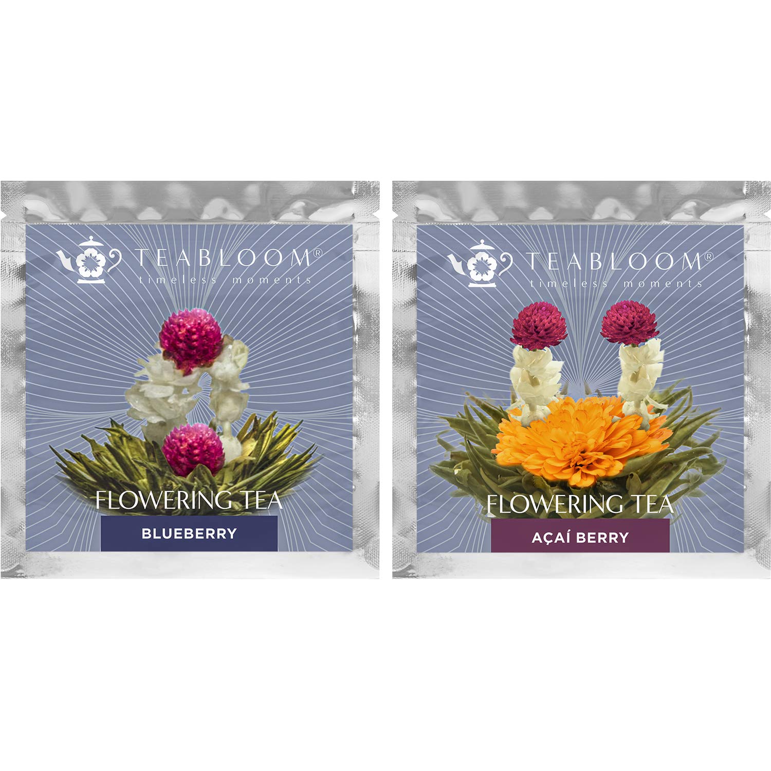 Teabloom 2 Tea Flowers (Blueberry + Acai Berry) β Hand-Tied Flowering Tea β Each Tea Blossom Can Be Steeped Multiple Times (2-Pack)