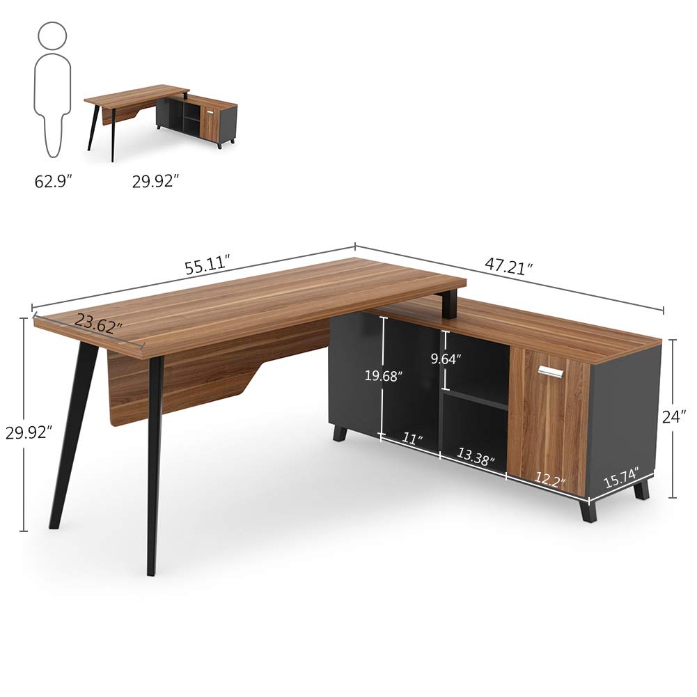 Tribesigns 55 inches Executive Desk with 47" File Cabinet, L-Shaped Computer Desk Home Office Furniture with Storage Shelves, Office Table with Cabinet Combo
