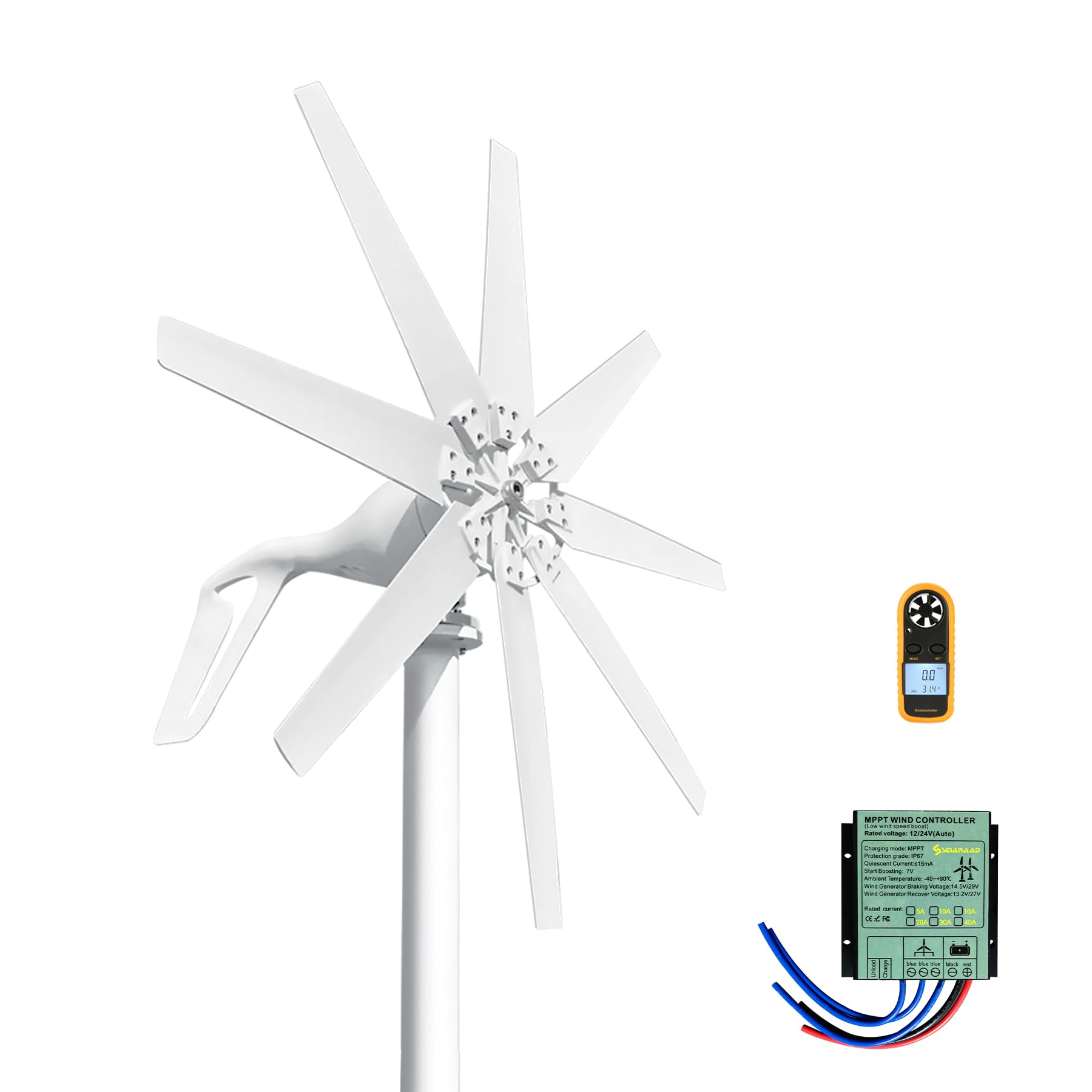 Smaraad Wind Turbine Generator 600W 24V, Wind Generator Kit with MPPT Controller 8 Blades for Home, RV, Boat, Car, Easy to Install