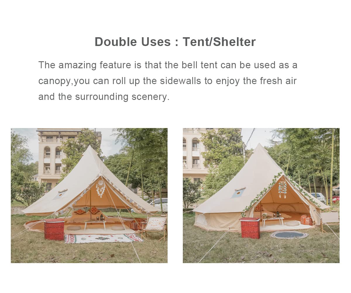 Yurtent 4/5M Canvas Tent, Bell Tent with Stove Jack, 4/6/8 Person Camping Yurt Tent All Seasons, Breathable & Waterproof