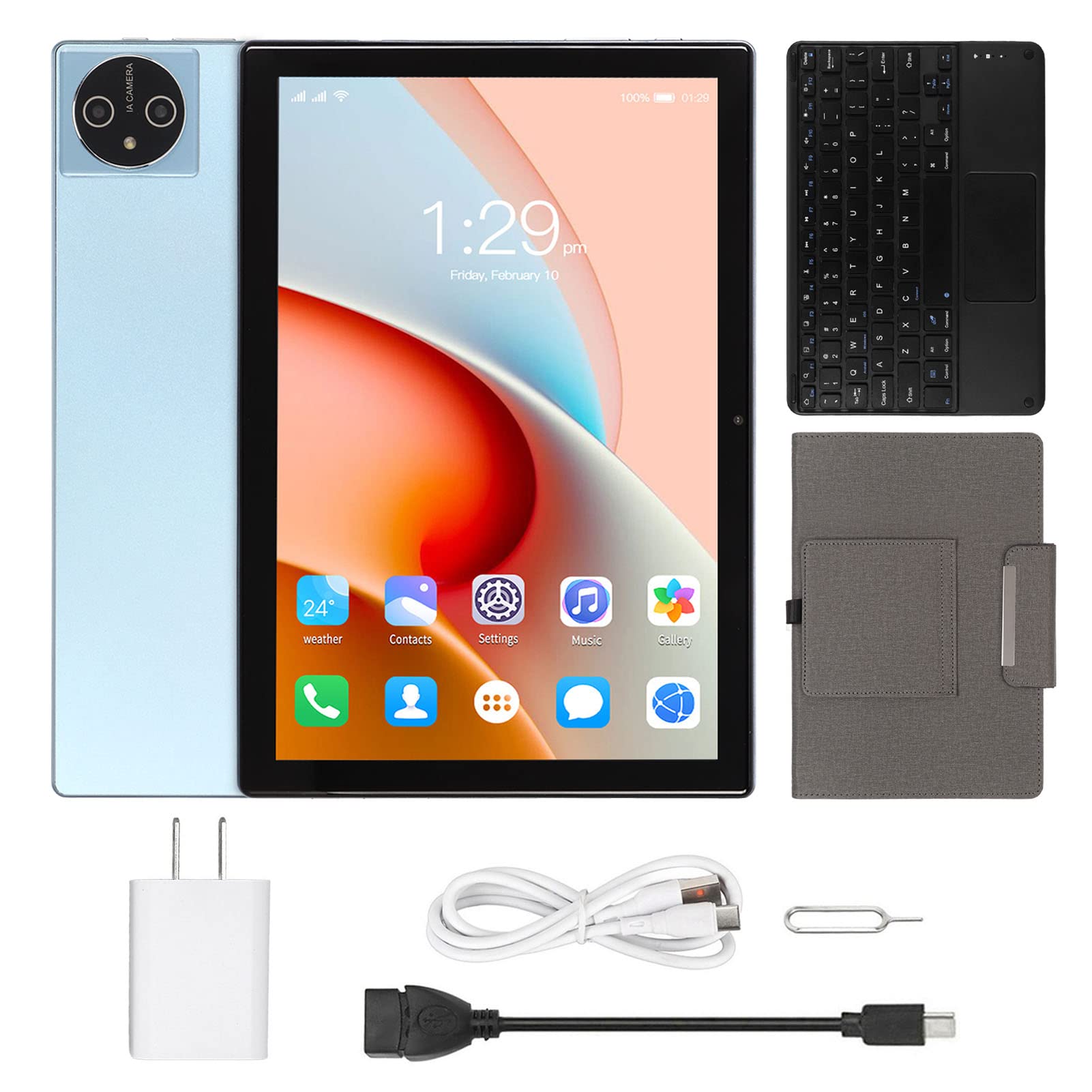 Zyyini 10.1Inch Tablet, FHD Touchscreen 4G Tablet with Bluetooth Keyboard, MT6755 Octa Core, 8GB RAM 256GB ROM, Dual SIM 4G LTE Call Tablet, Dual Camera, 5G WiFi, Built Mic (US Plug)
