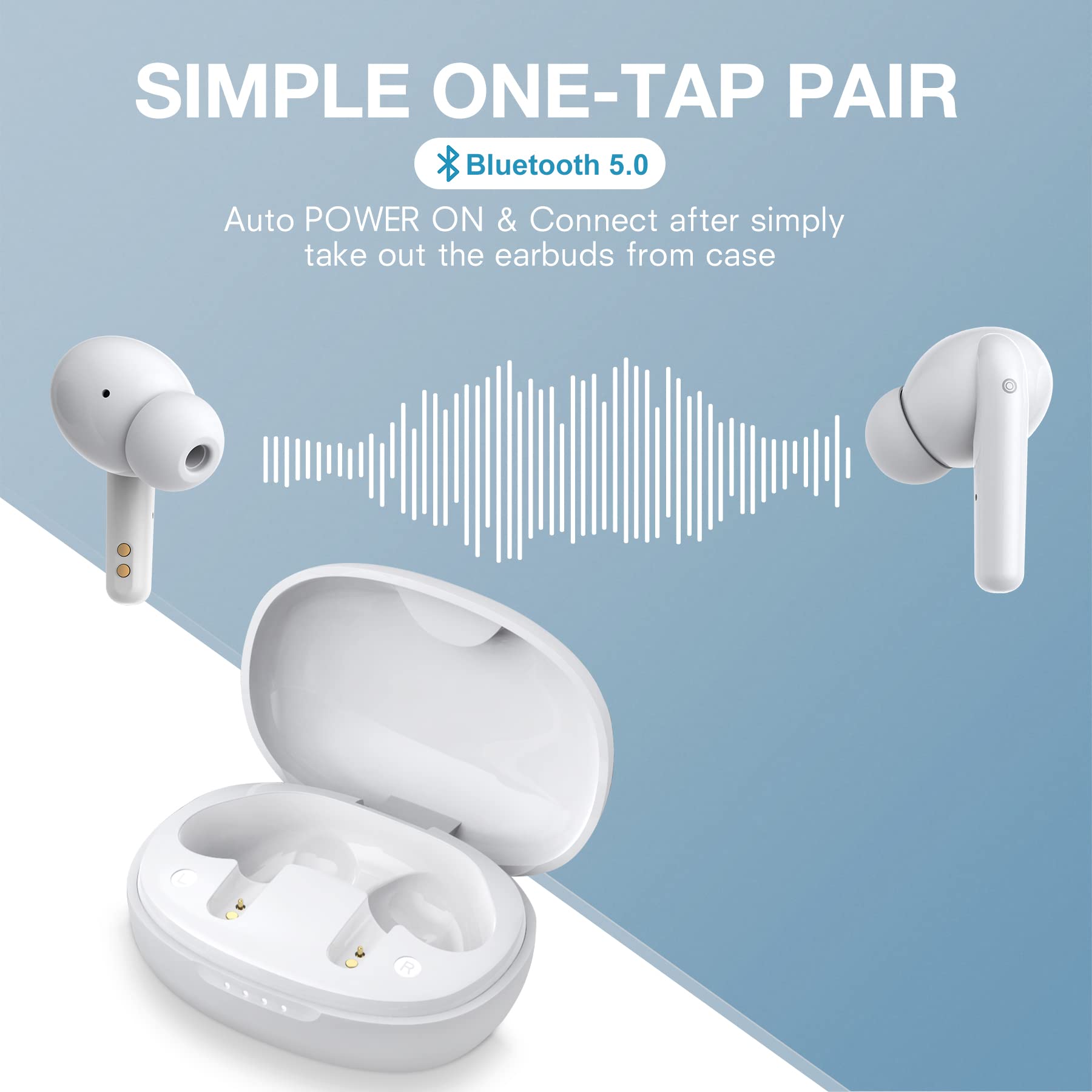 YW YUWISS Bluetooth 5.0 True Wireless Earbuds Touch Control with Charging Case Cordless in Ear Headphones IPX4 Waterproof with Noise Cancelling Mic for Apple iPhone Android Samsung (White)