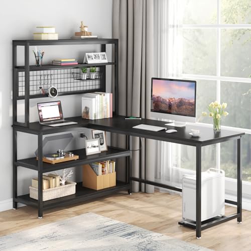 Tribesigns 67" Large Computer Desk with 9 Storage Shelves, Office Desk Study Table Writing Desk Workstation with Hutch Bookshelf for Home Office (Oak)