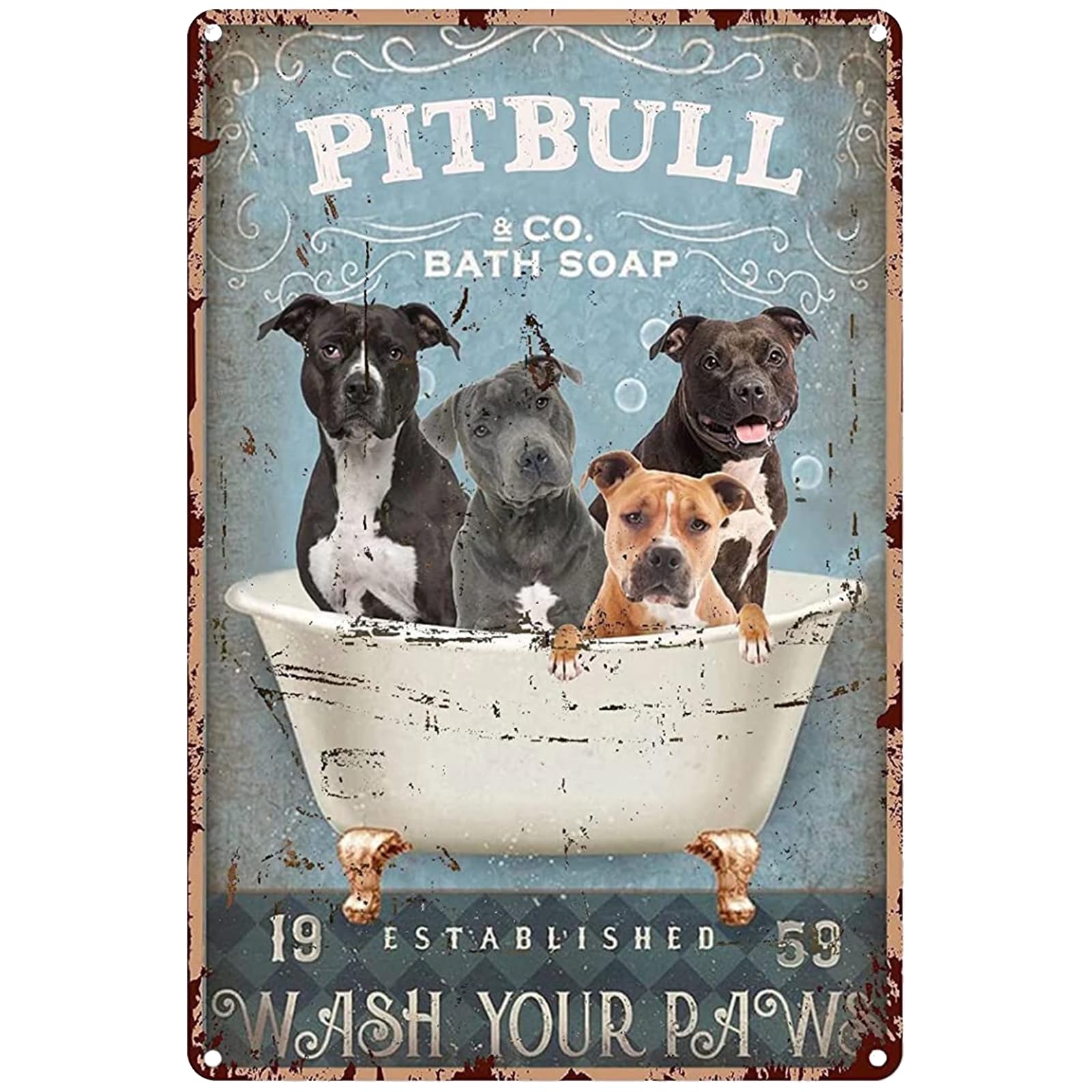 Snowsun Metal Tin Sign Pitbull Bath Soap Wash Your Paws Sign Vintage Tin Sign Retro Sign Aluminum Signs for Kitchen Home Office Bar Cafe Decor 8x12 Inch