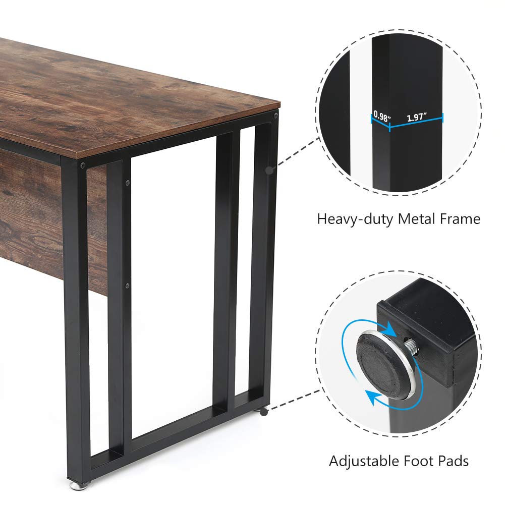 Tribesigns Computer Desk, 55 inch Vintage Large Office Desk Computer Table Study Writing Desk Workstation with Metal Frame for Home Office (Rustic Brown)