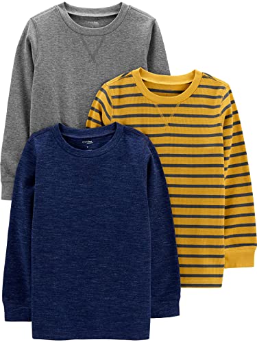 Simple Joys by Carter's Boys' 3-Pack Thermal Long Sleeve Shirts, Grey/Navy Heather/Yellow Stripe, 3T