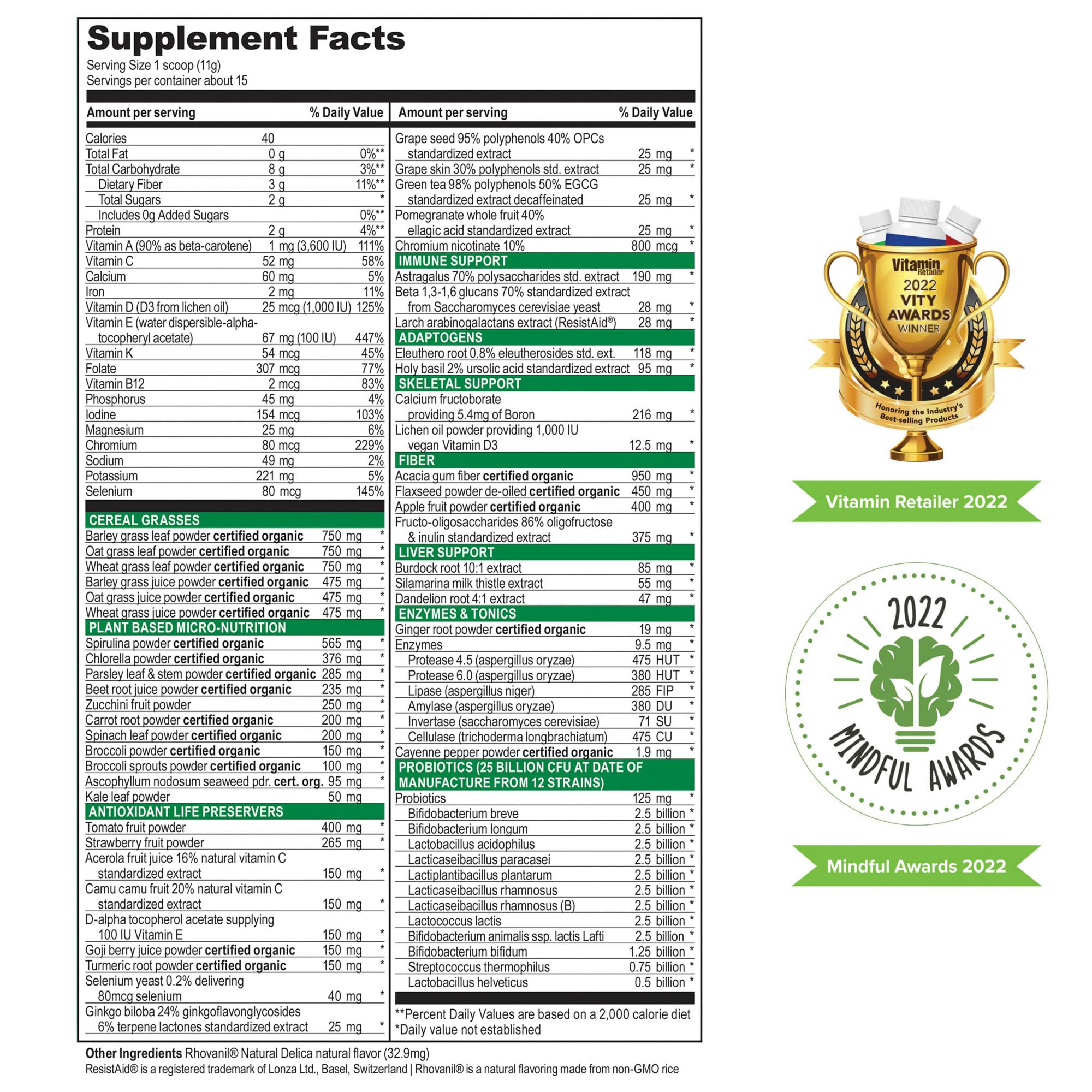 Vibrant Health, Green Vibrance, Vegan Superfood Powder, 15 Servings (FFP)