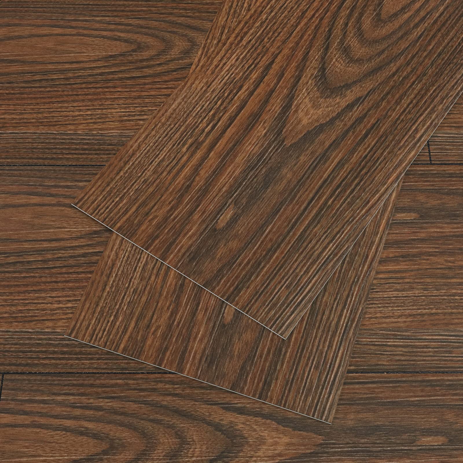 VEELIKE Brown Chestnut Wood Vinyl Flooring Peel and Stick Waterproof Vinyl Plank Flooring 6''x36'' Brown Vinyl Floor Tiles Self Adhesive Removable Floor Stickers for Bathroom Bedroom Kitchen 4-Pack