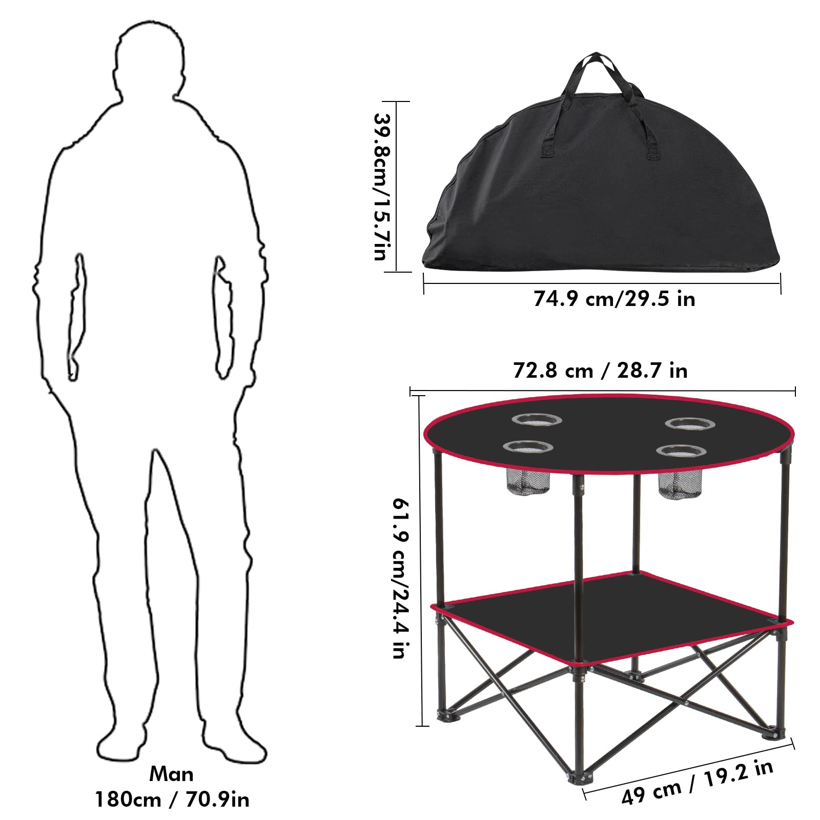 Yzsog Portable Canvas Table, Collapsible Canvas Travel Table Comes with Picnic Blanket, Portable Camping Table with 4 Cup Holders & Carry Bags for Outdoor Picnic, Travel and Camping
