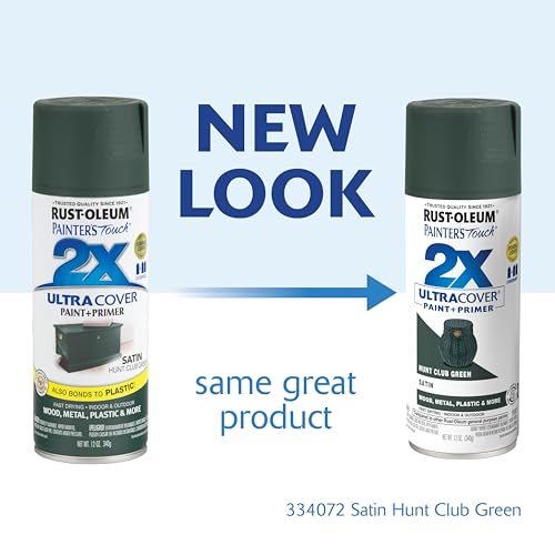 Rust-Oleum 334072-6PK Painter's Touch 2X Ultra Cover Spray Paint, 12 oz, Satin Hunt Club Green, 6 Pack