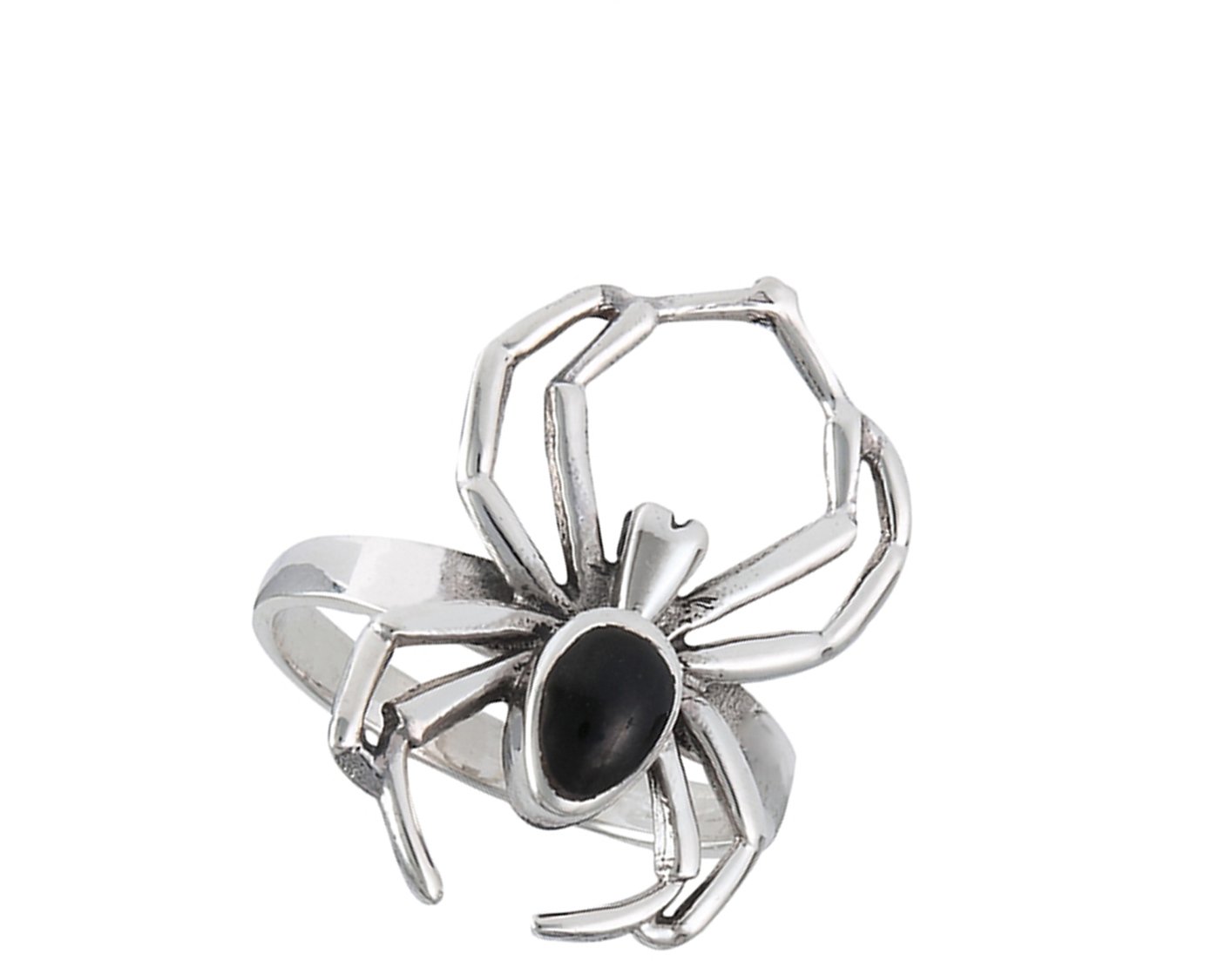Simulated Black Onyx Wide Scary Spider Ring New .925 Sterling Silver Band Size 8