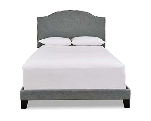 Signature Design by Ashley Adelloni Queen Upholstered Bed with Nailhead Trim, Gray