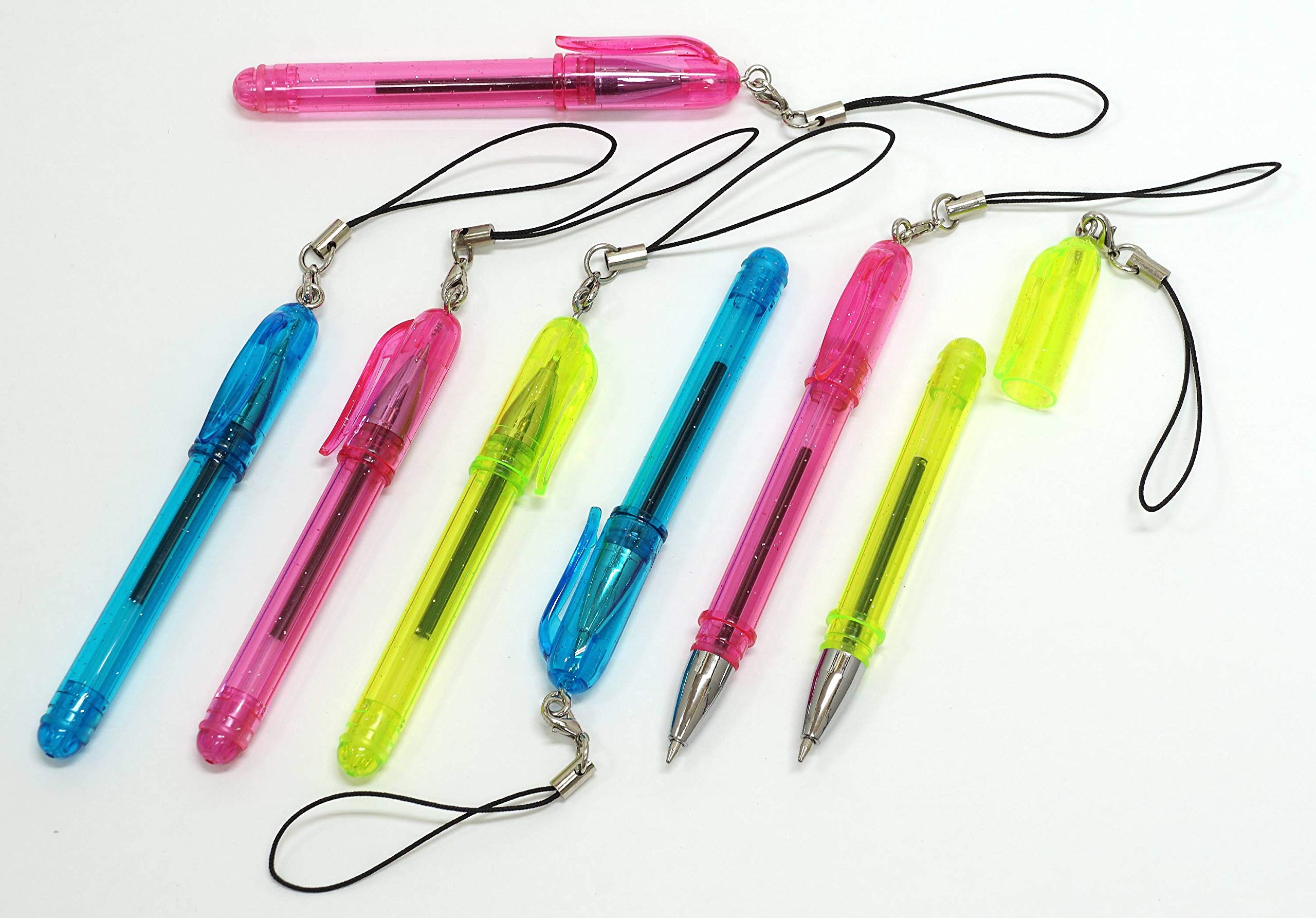 T22-N-509K-25-L Rakira Mini Pen with Lobster Claw Strap, OPP Bag, 3.7 inches (93 mm) Total Length with Mini Strap, Translucent Body Cap Type, Mini Pen with Glitter, Blue