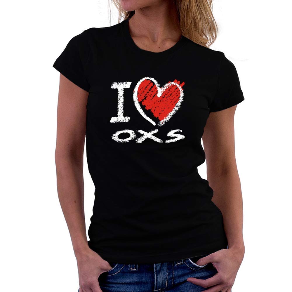 Teeburon I Love Oxs Chalk Style Women T-Shirt Black