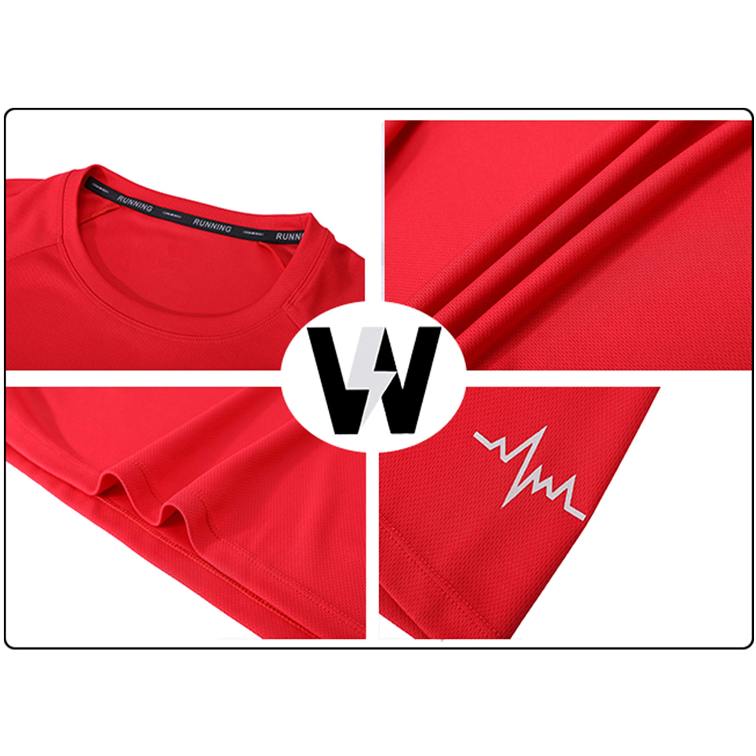 WanNiu Men's 3 Pack Workout Shirt Dry Fit Athletic Gym Short Sleeve Mesh Moisture Wicking, Black Grey Red, Large