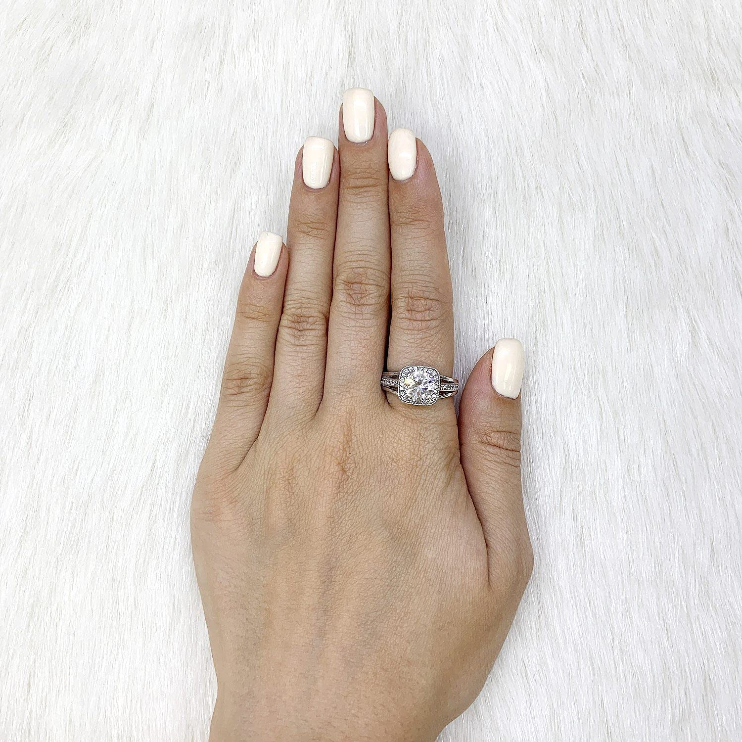 WJD Exclusives 2.4CTW Round Cut Simulated Diamond Square Halo Engagement Ring 14K Gold White, 5