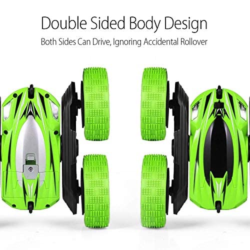 SIMILKY Remote Control Car, 4WD RC Stunt Car Rotate 360 Double Sided Race RC Car Maketheone Electric Stunt Rock Crawler Unstoppable RTR Buggy High Speed Rc Trucks (Green)