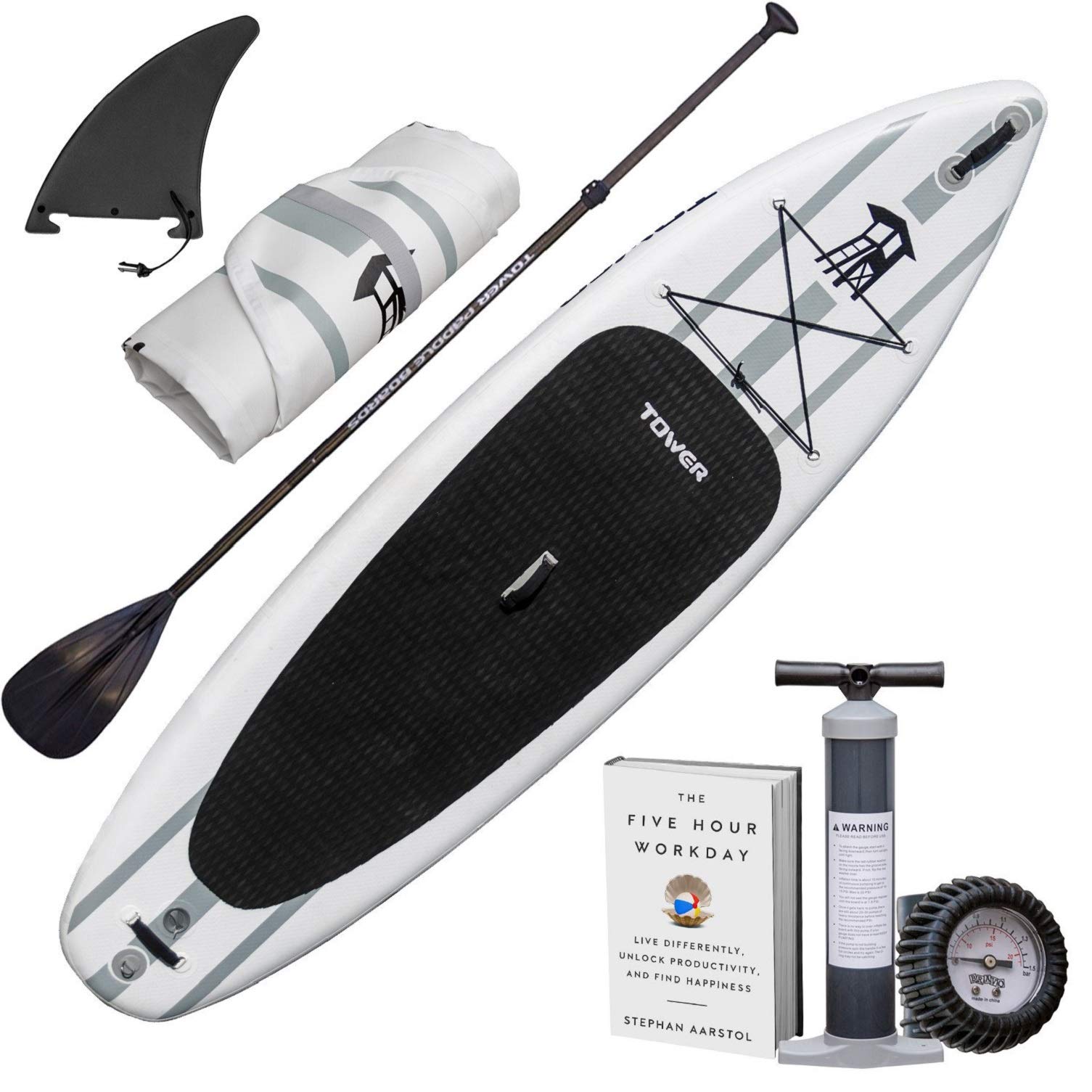 TOWER Inflatable 10ā4ā Stand Up Paddle Board - (6 Inches Thick) - Universal SUP Wide Stance - Premium SUP Bundle (Pump & Adjustable Paddle Included) - Non-Slip Deck (Adventurer 2-10'4")